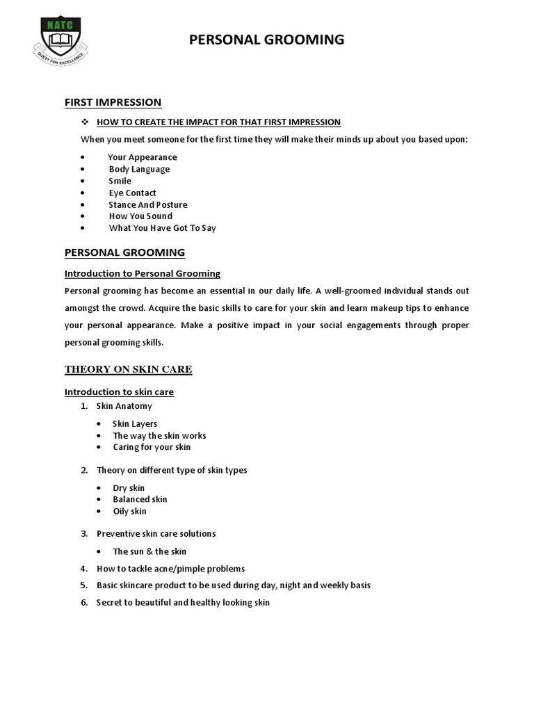 Personal Grooming Essentials | PDF | Clothing | Cosmetics