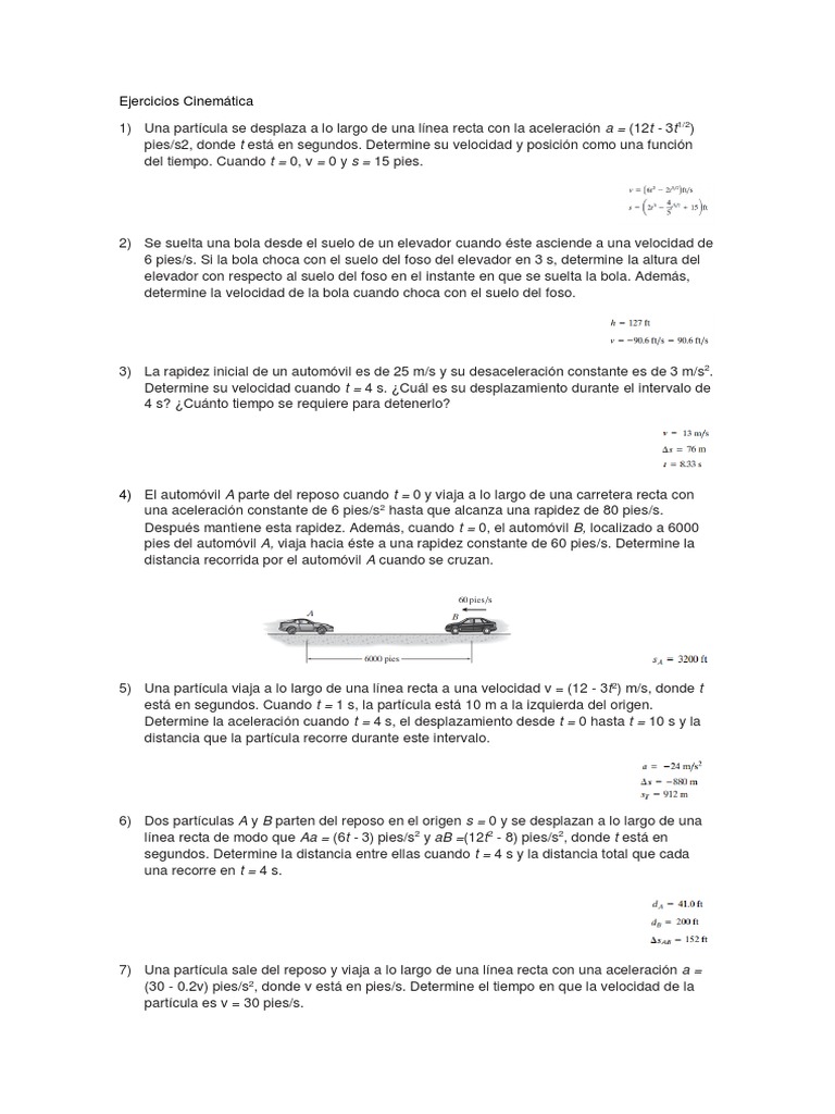 Ejercicios de Cinematica | PDF | Velocidad | Aceleración