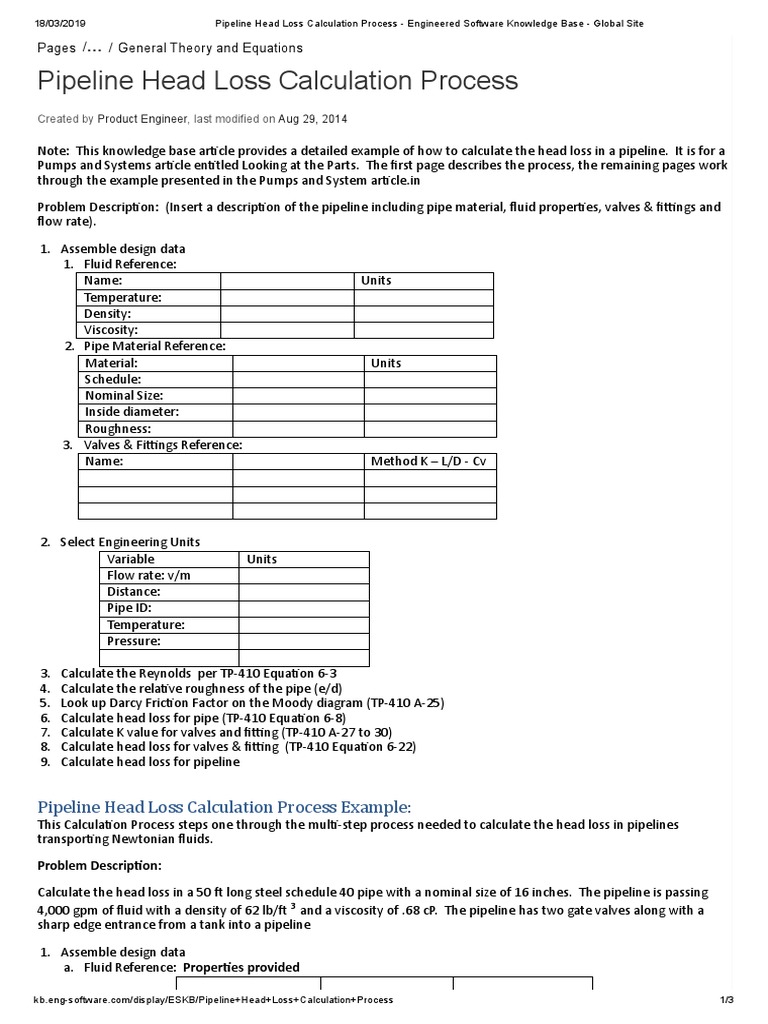 Pipeline Head Loss Calculation Guide | PDF | Reynolds Number | Fluid ...