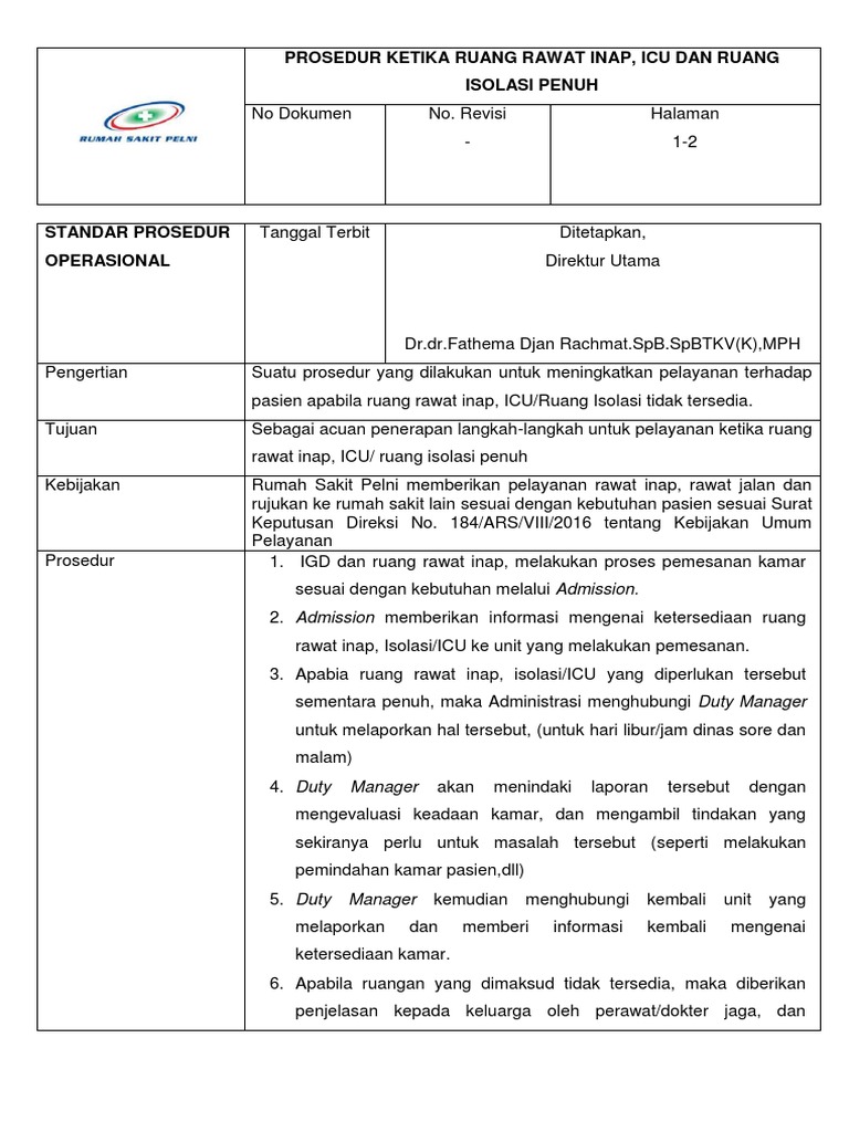 SPO Ketika Ruang Rawat Inap, Icu Atau Ruang Isolasi Penuh | PDF
