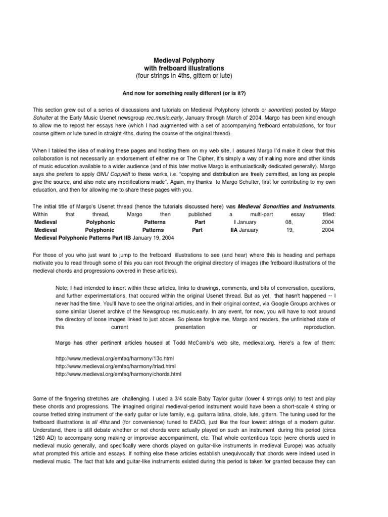 (Four Strings in 4ths, Gittern or Lute) : Medieval Polyphony With ...
