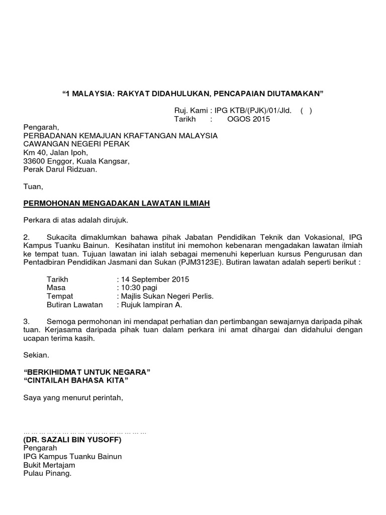 Surat Rasmi Lawatan Ke MSN Perlis | PDF