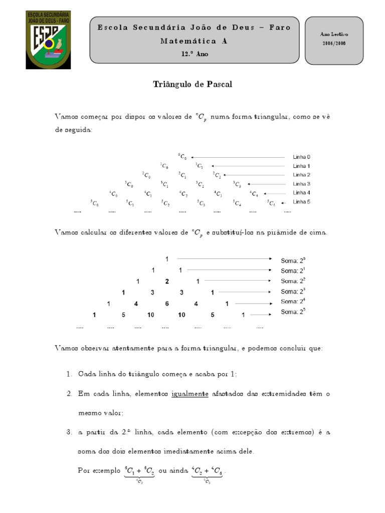 Triangulo Pascal | PDF | Triângulo | Geometria do Plano Euclidiano