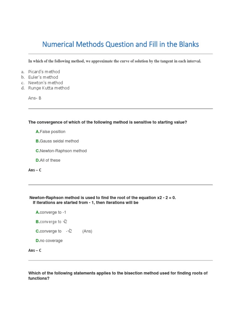 Numerical Methods Questions and Answers | PDF | Numerical Analysis | Algorithms And Data Structures