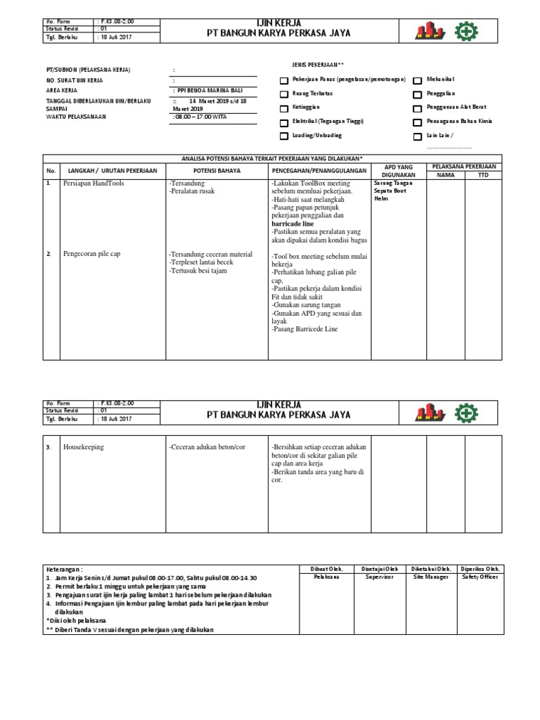 Ijin Kerja Pengecoran | PDF