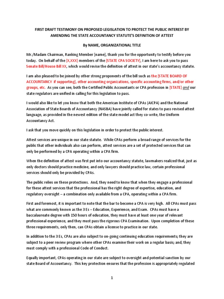 Attest Sample Testimony | PDF | Certified Public Accountant | Business