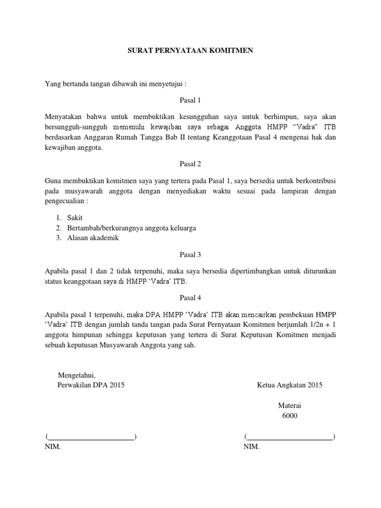 Komitmen Anggota HMPP Vadra ITB | PDF