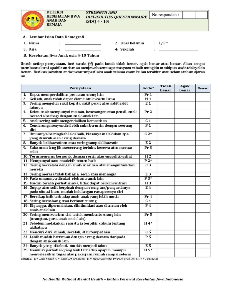 SDQ 4-10 Versi Ipkji | PDF | Kesehatan Holistik