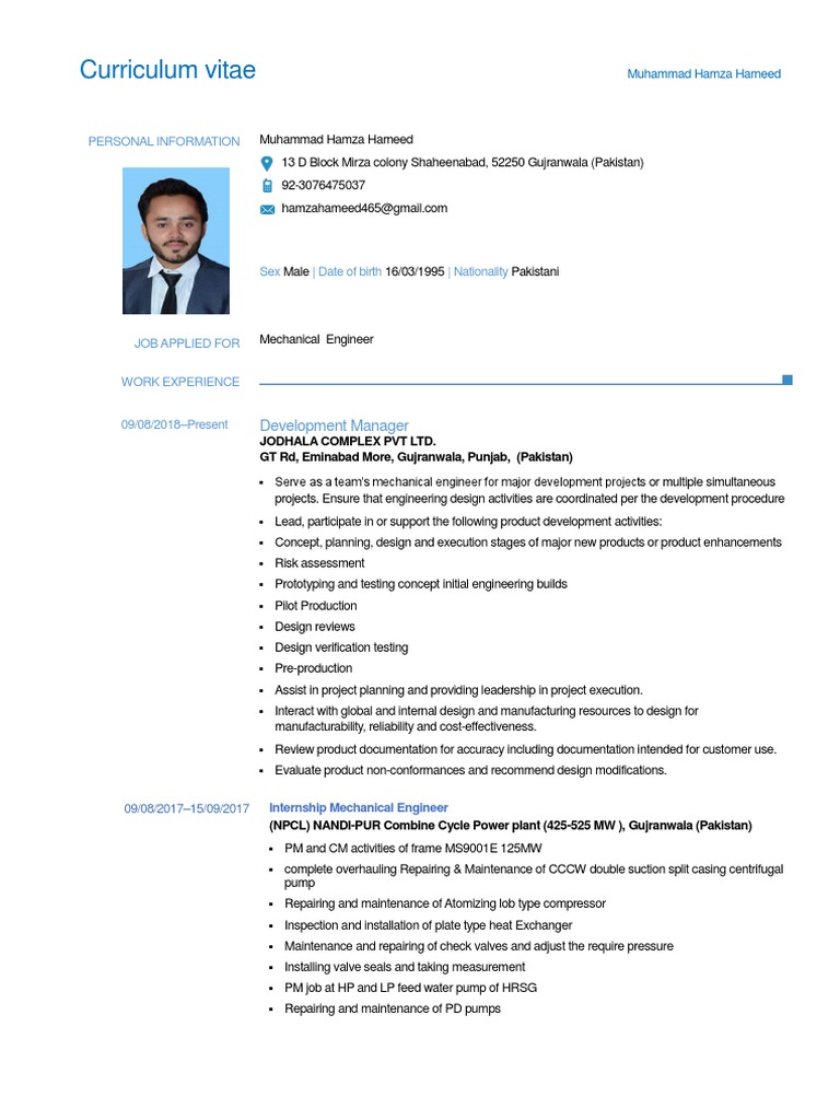 M.hamza CV PDF | PDF | Pump | Engineering