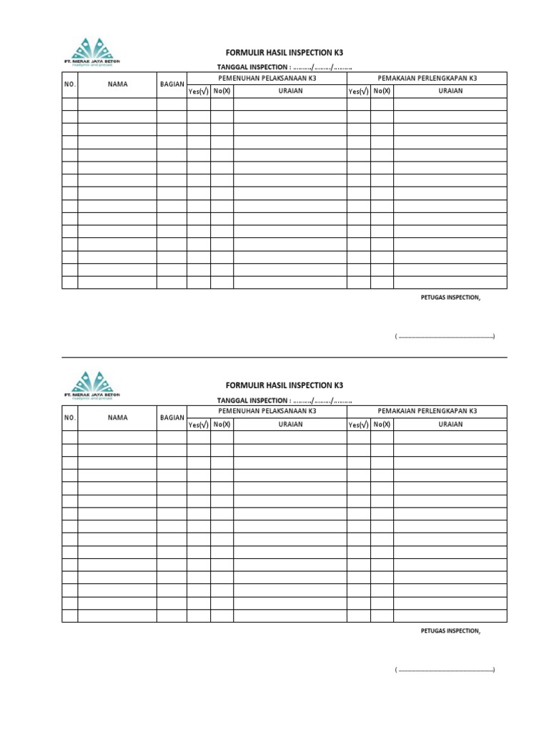 Contoh Form Inspection k3 | PDF
