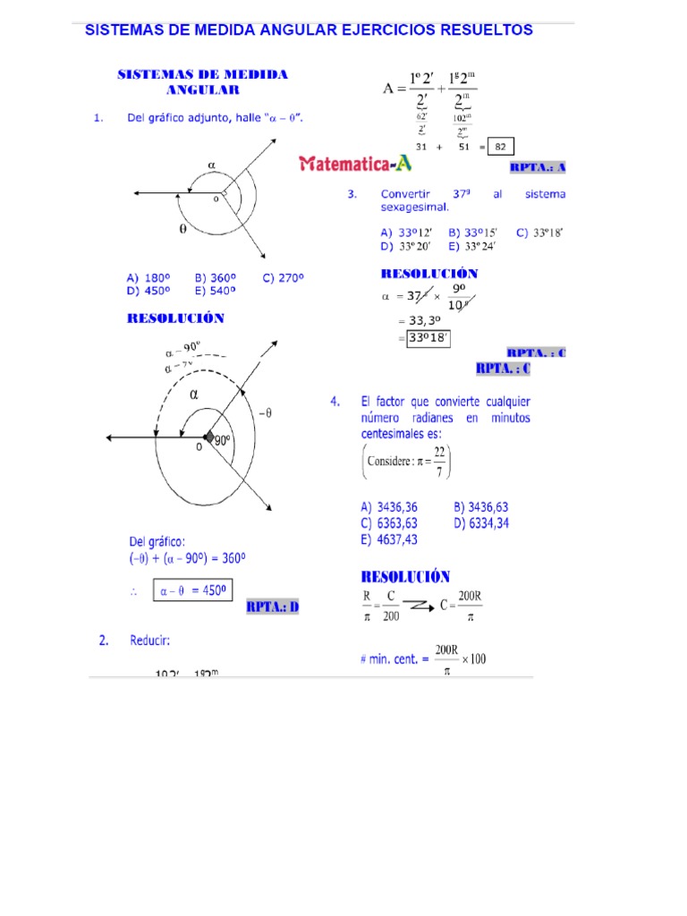 Sistema de Medida Angular Ejercicios Resueltos | PDF