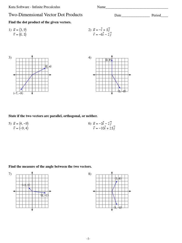 Vector Dot Product WS | PDF | Linear Algebra | Space