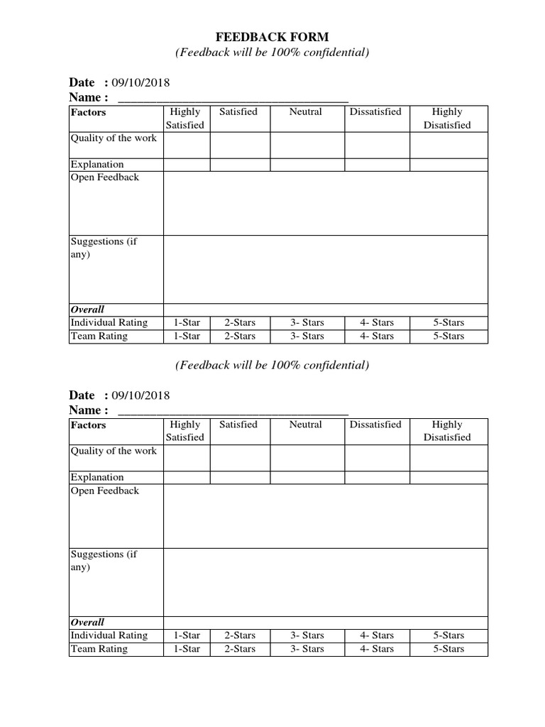 Feedback Form: (Feedback Will Be 100% Confidential) | PDF | Business ...