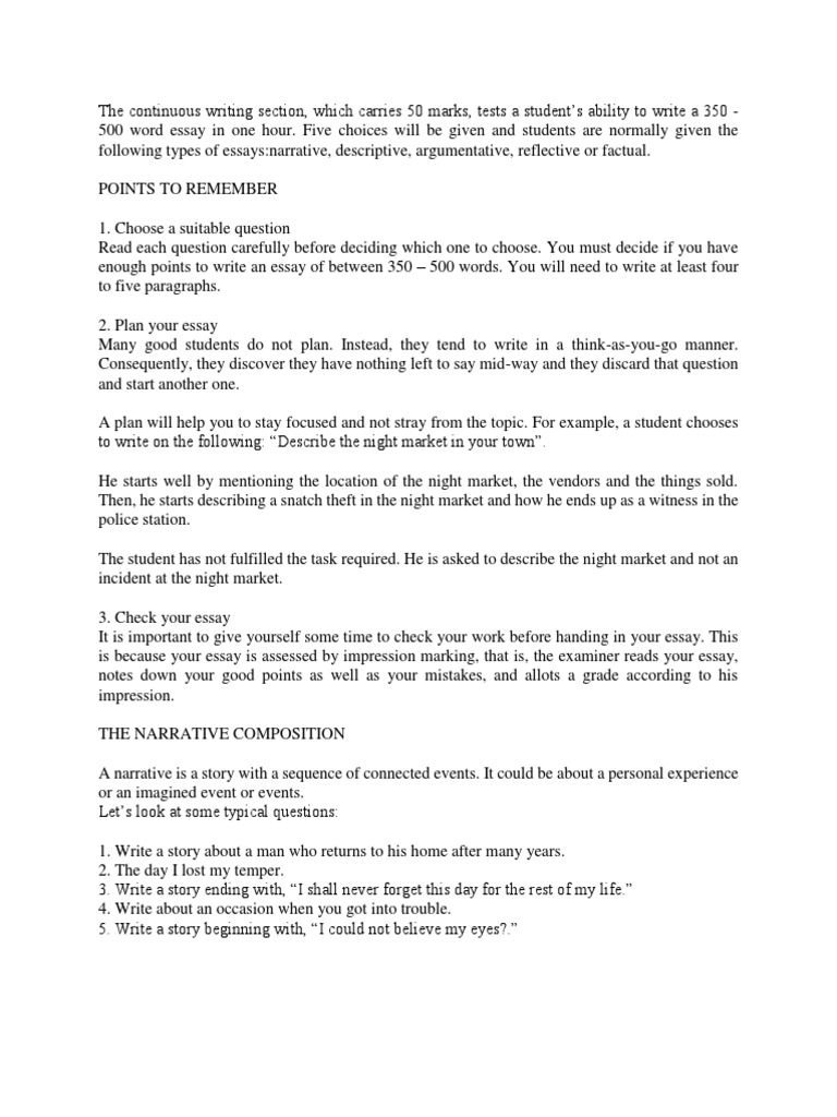 The Continuous Writing Section | PDF | Essays | Narrative