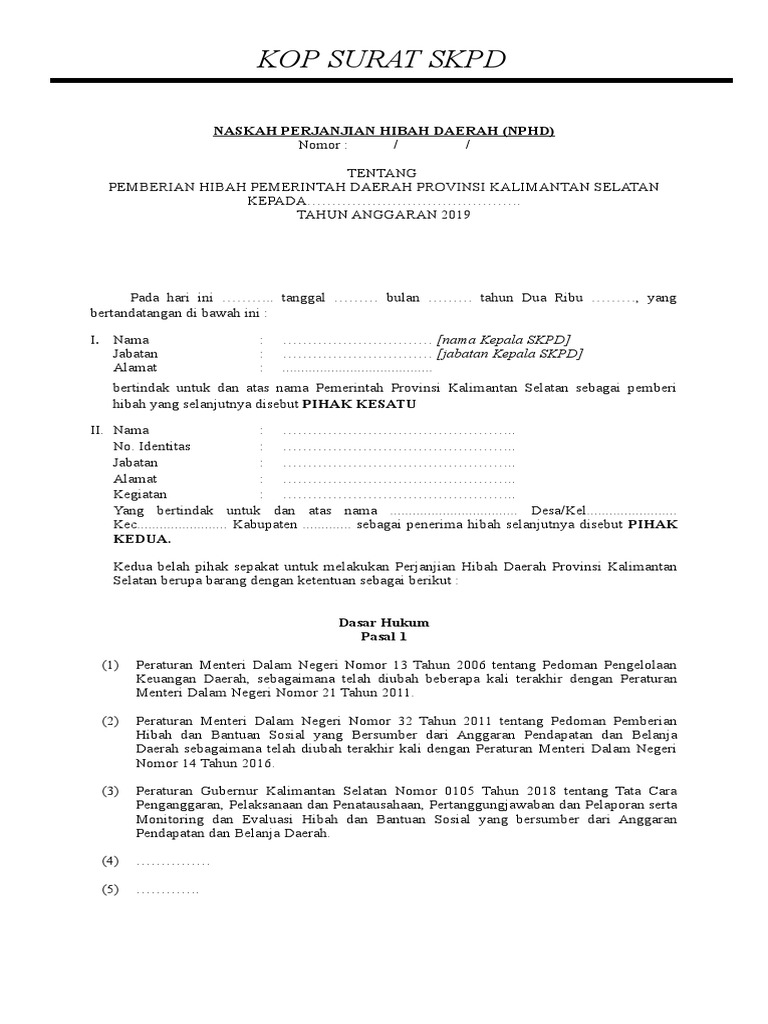NPHD: Perjanjian Hibah Daerah 2019 | PDF