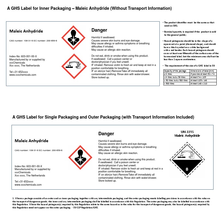 Danger Maleic Anhydride: A GHS Label For Inner Packaging - Maleic ...