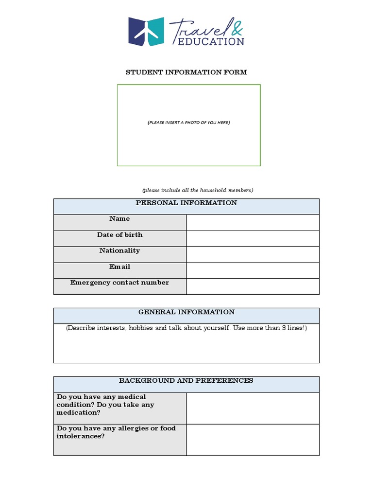Student Information Form Template | PDF