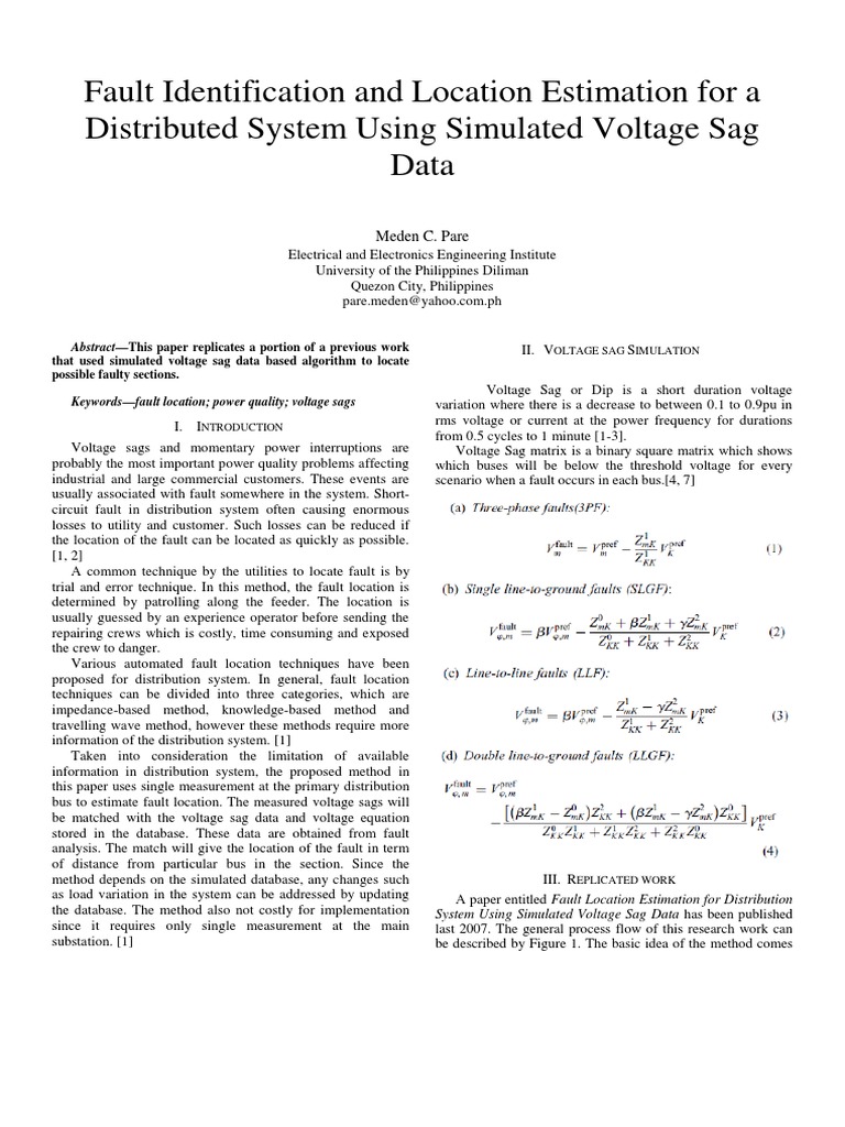 Fault Identification and Location Estimation For A Distributed System Using Simulated Voltage ...