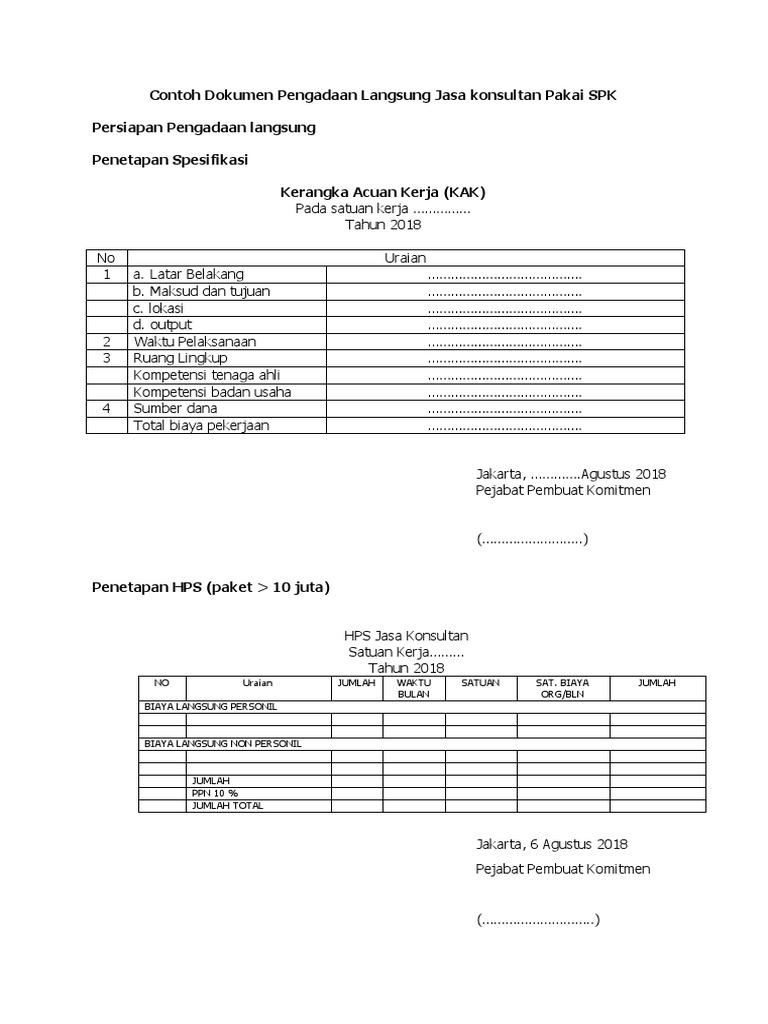 Contoh Dokumen Pengadaan Langsung Jasa Konsultan Menggunakan SPK | PDF