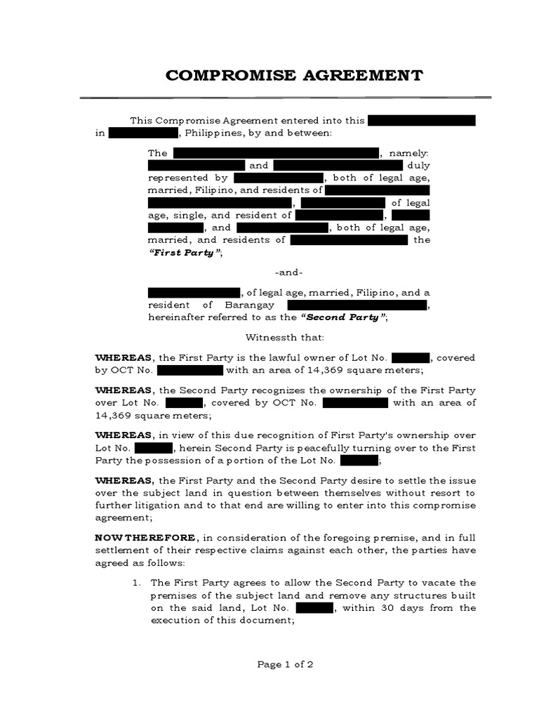 Settlement of Land Ownership Dispute Through Compromise Agreement | PDF ...