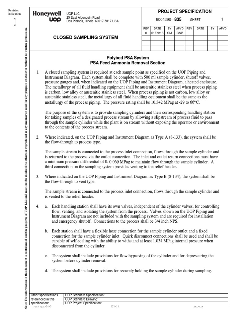 Closed Sampling System | PDF | Valve | Stainless Steel