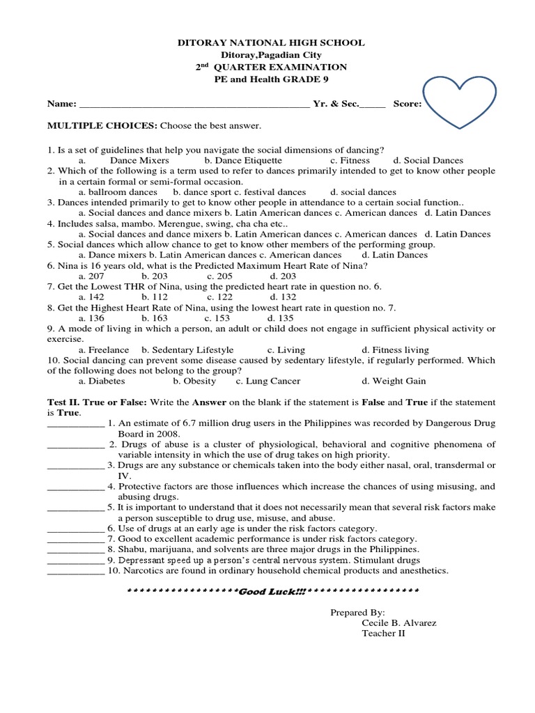 Grade 9 PE and Health Exam Q2 | PDF | Substance Abuse | Drugs
