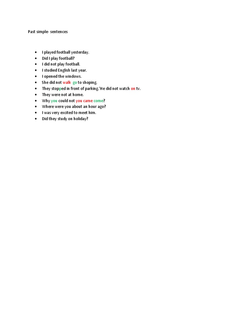Sentences - Past Simple | PDF