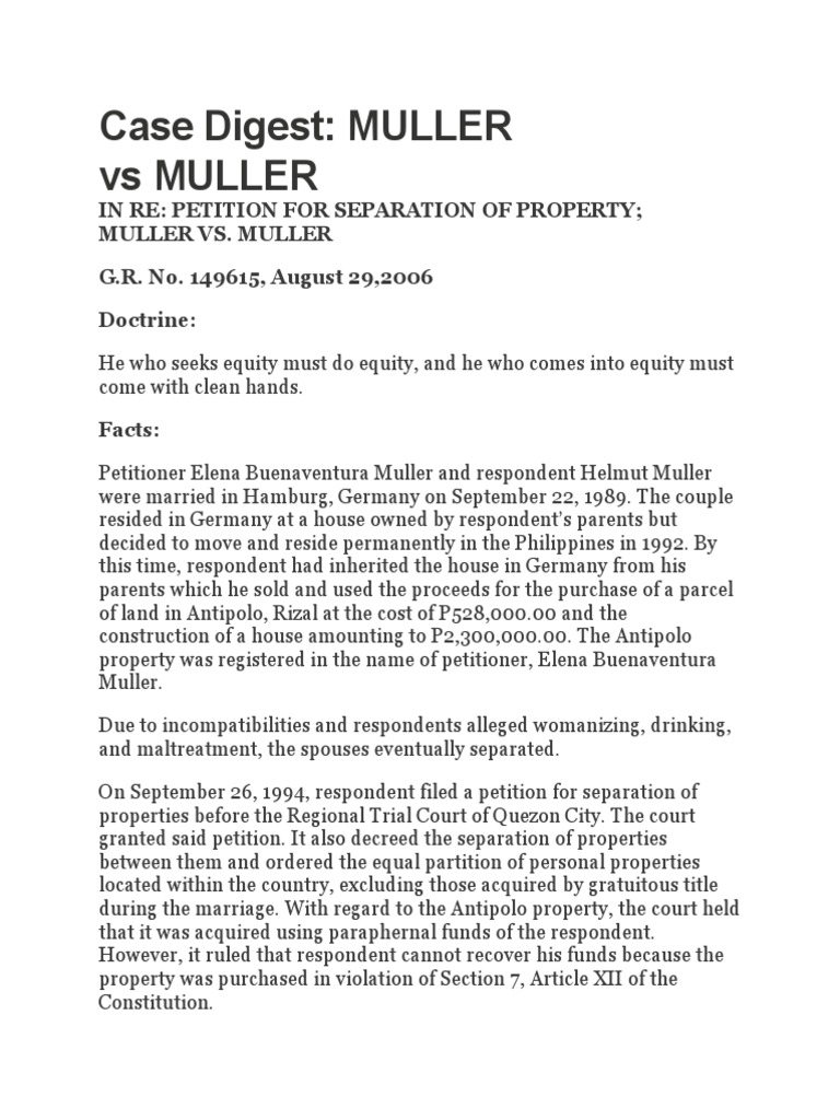 Muller v. Muller | PDF | Equity (Law) | Ownership