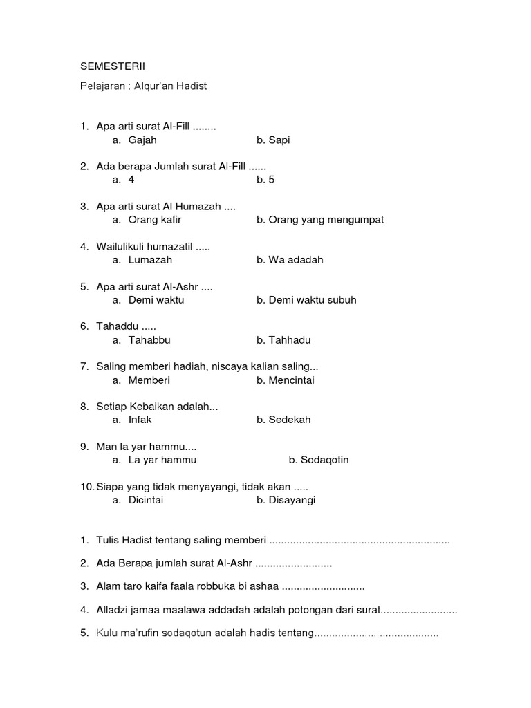 Soal Ulangan TPQ | PDF