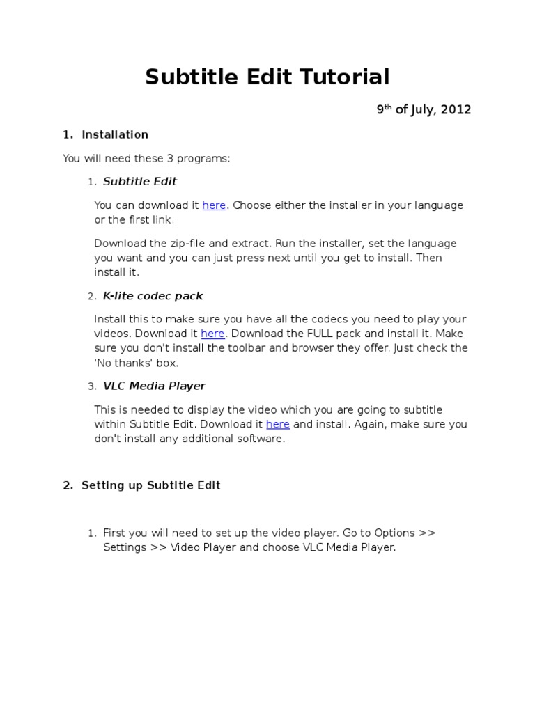 Subtitle Edit Tutorial: 1. Installation | PDF | Media Technology ...