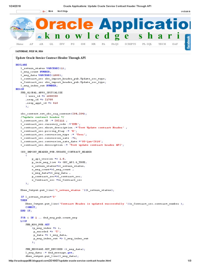 Oracle Applications - Update Oracle Service Contract Header Through API ...