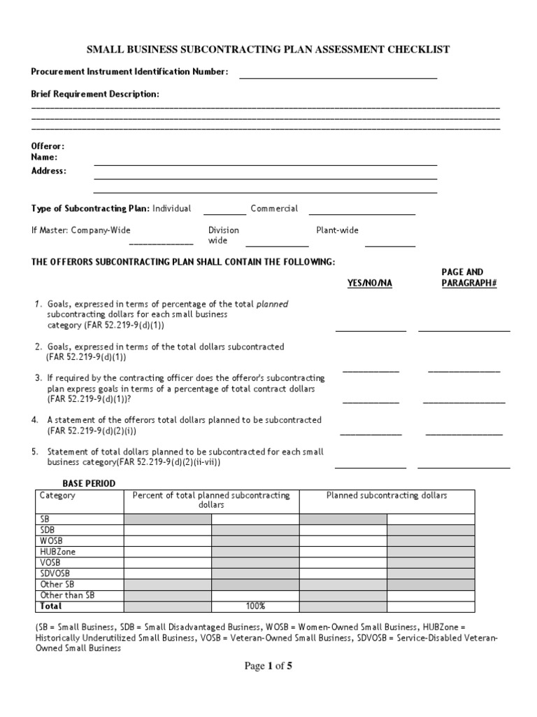 Subcontracting Plan Checklist IAW 52 219 9 Jan 2017r1 | PDF | Offer And ...