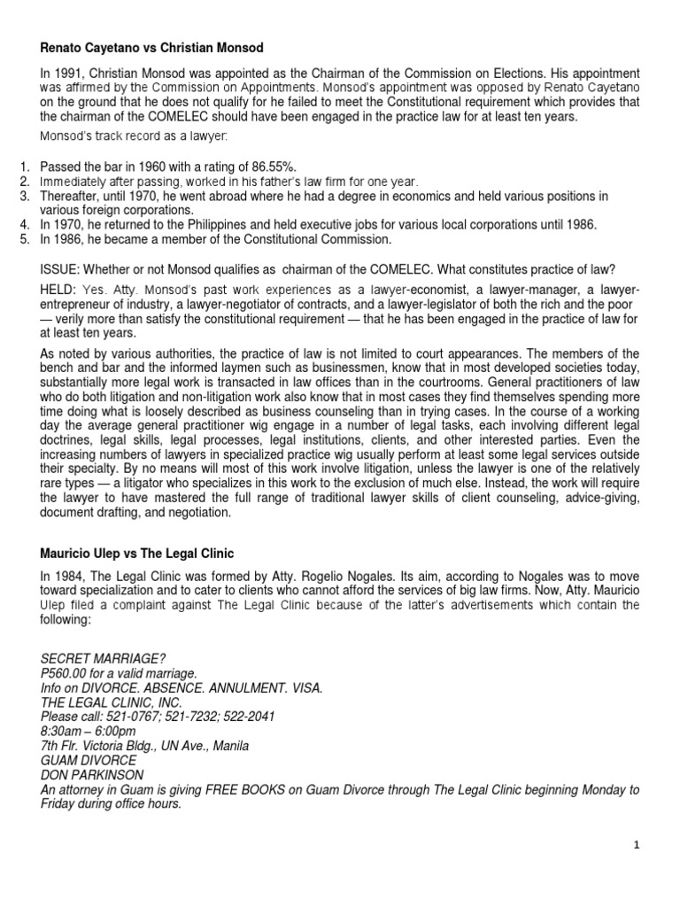 Renato Cayetano Vs Christian Monsod | PDF | Lawyer | Practice Of Law