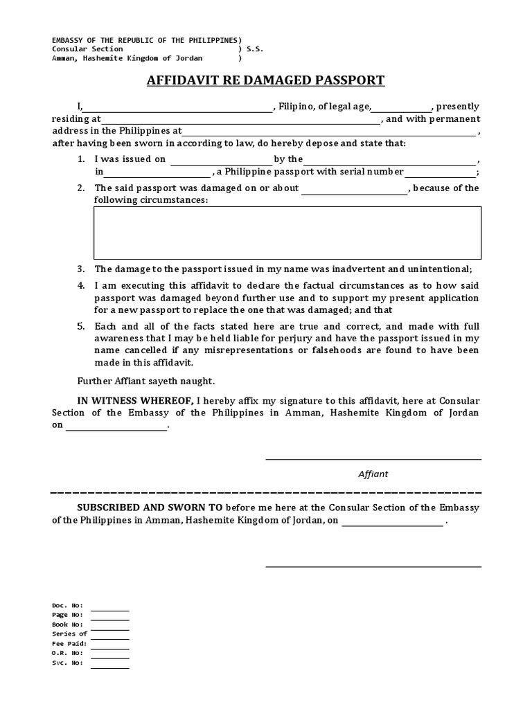 Affidavit Re Damaged Passport | PDF