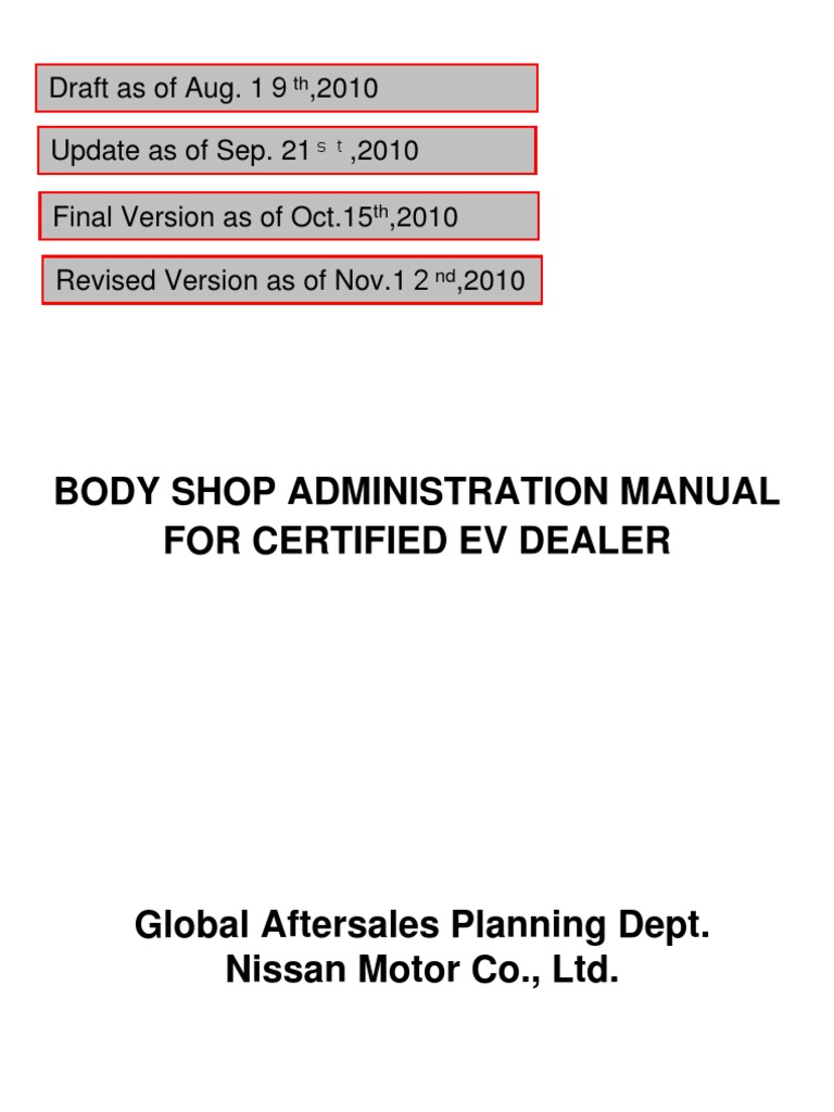 Body Shop Administration Manual For Certified Ev Dealer: Global ...
