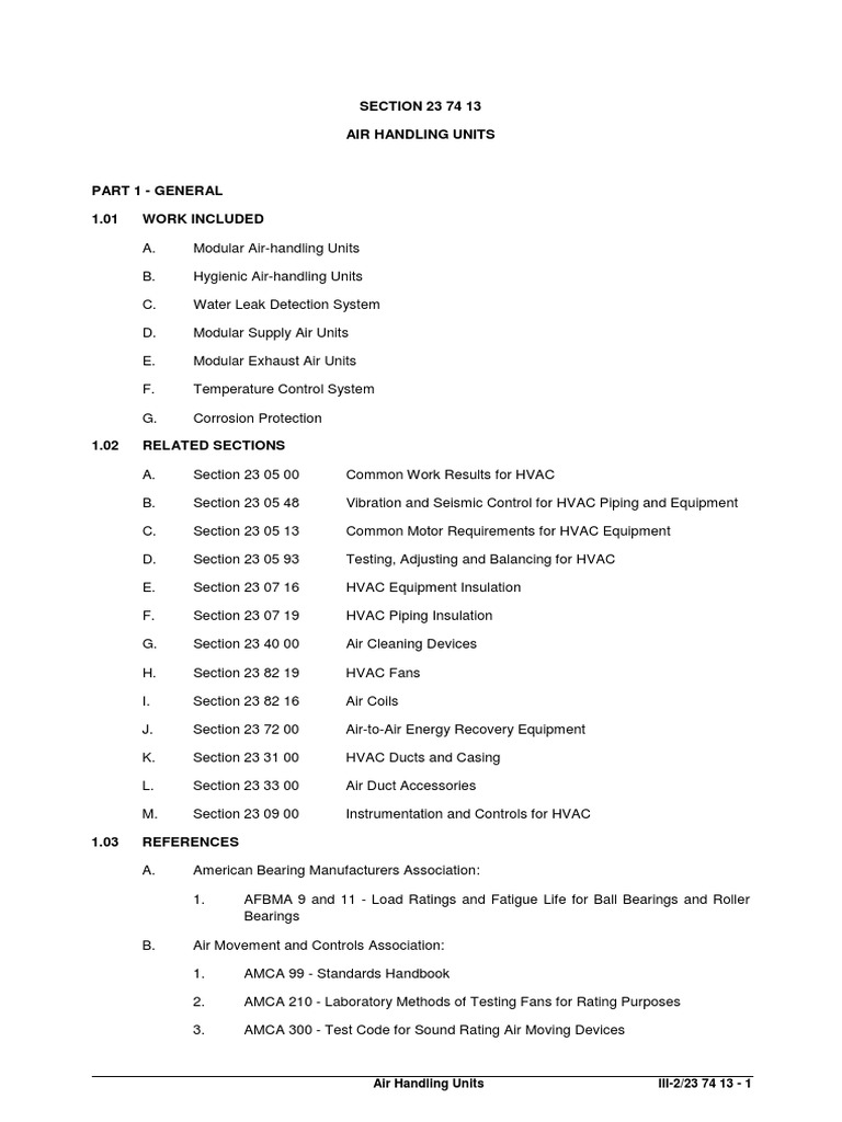 Air Handling Units Specifications | PDF | Hvac | Duct (Flow)
