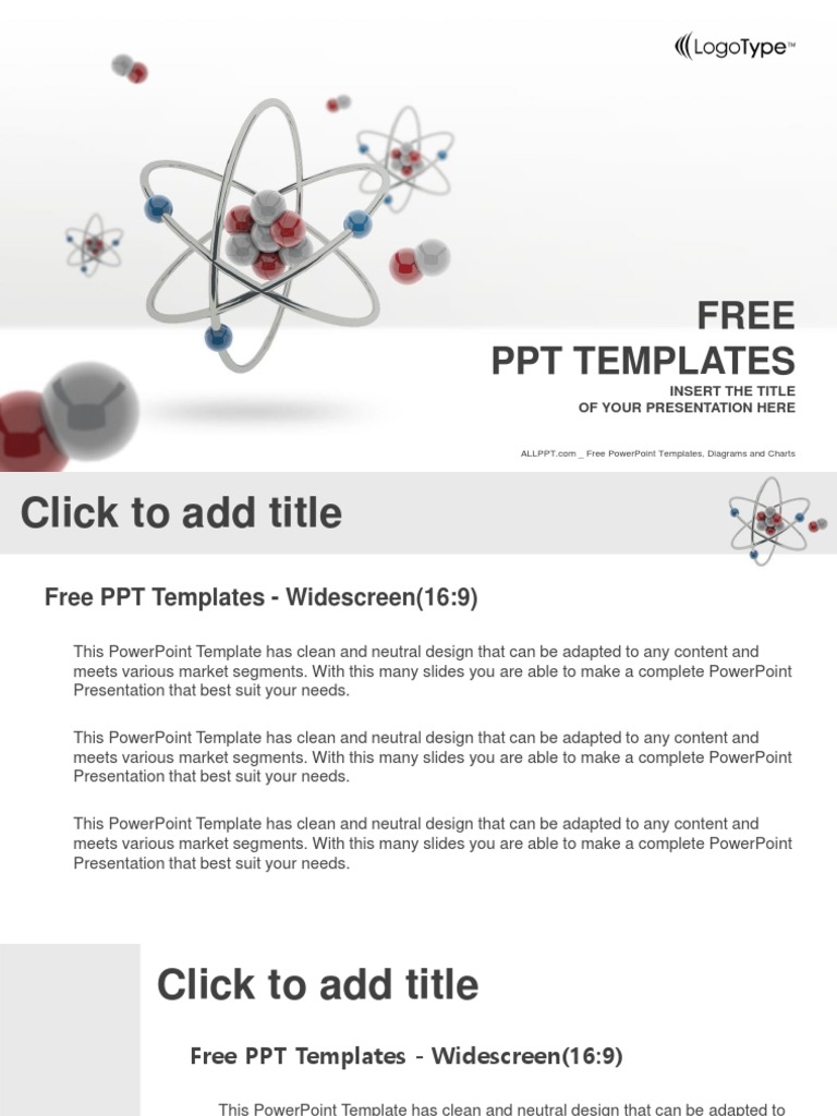 3D Atom Model PowerPoint Templates Widescreen | PDF