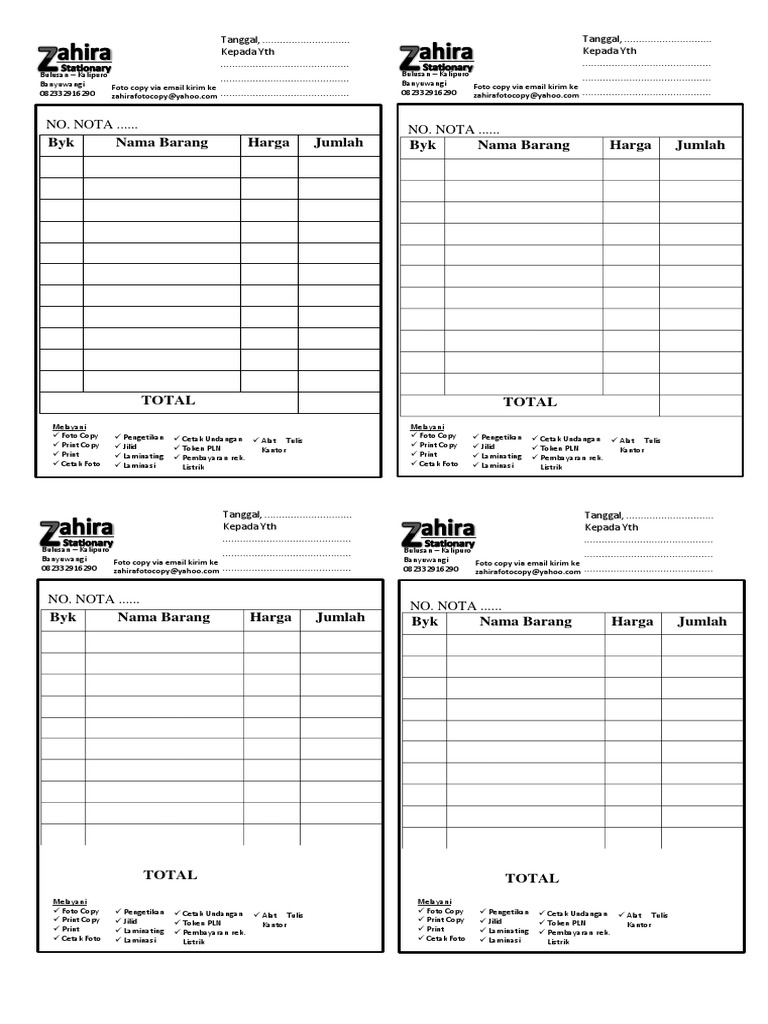 Template Nota Kosong Fotocopy | PDF