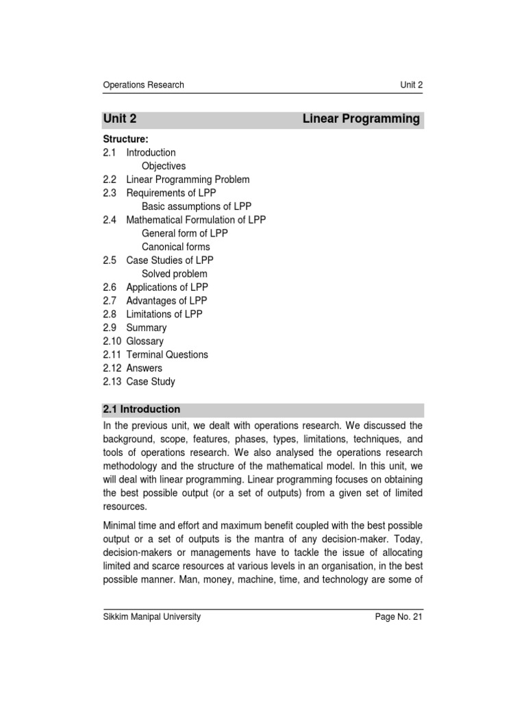 Mb0048 Unit 02-Slm | PDF | Mathematical Optimization | Linear Programming