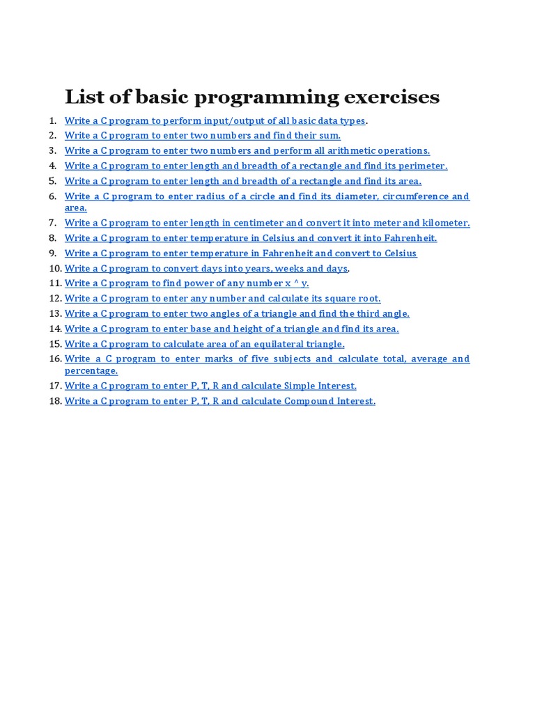 C Programming Exercises | PDF | Area | Elementary Mathematics