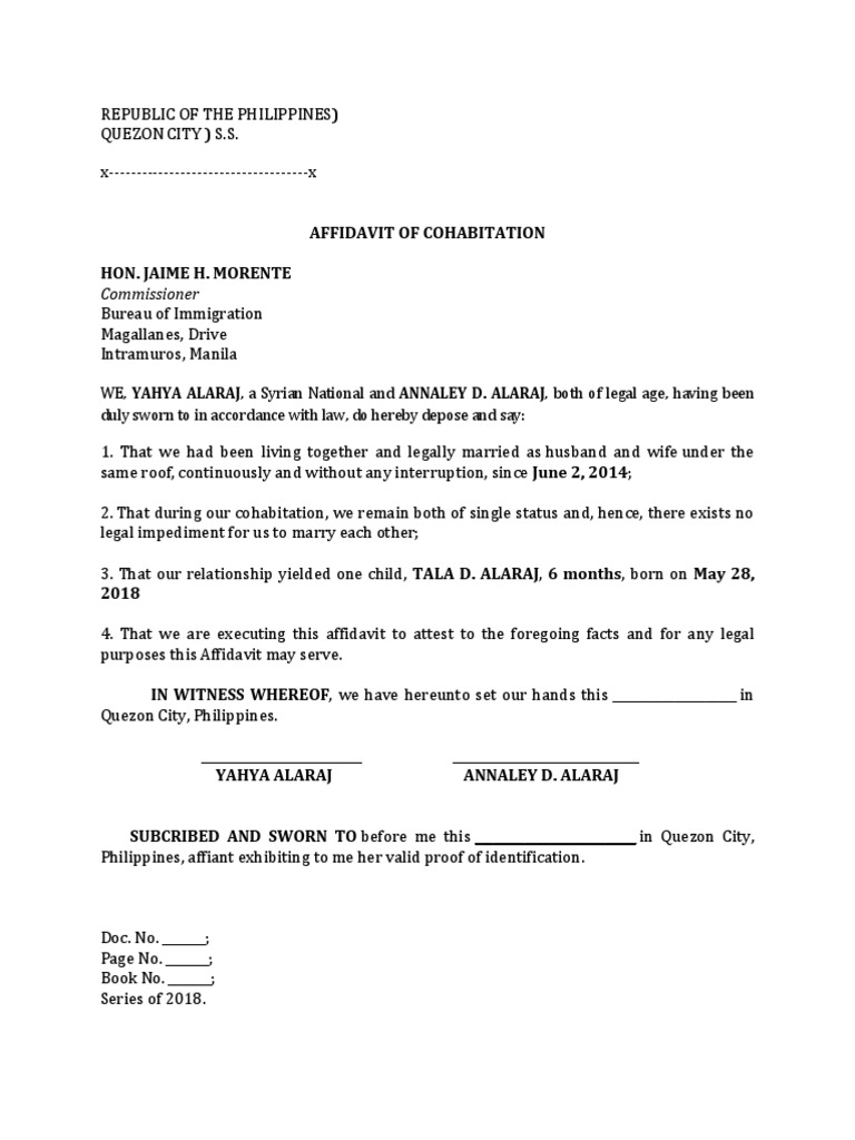 AFFIDAVIT of CO-habitation Alaraj | PDF