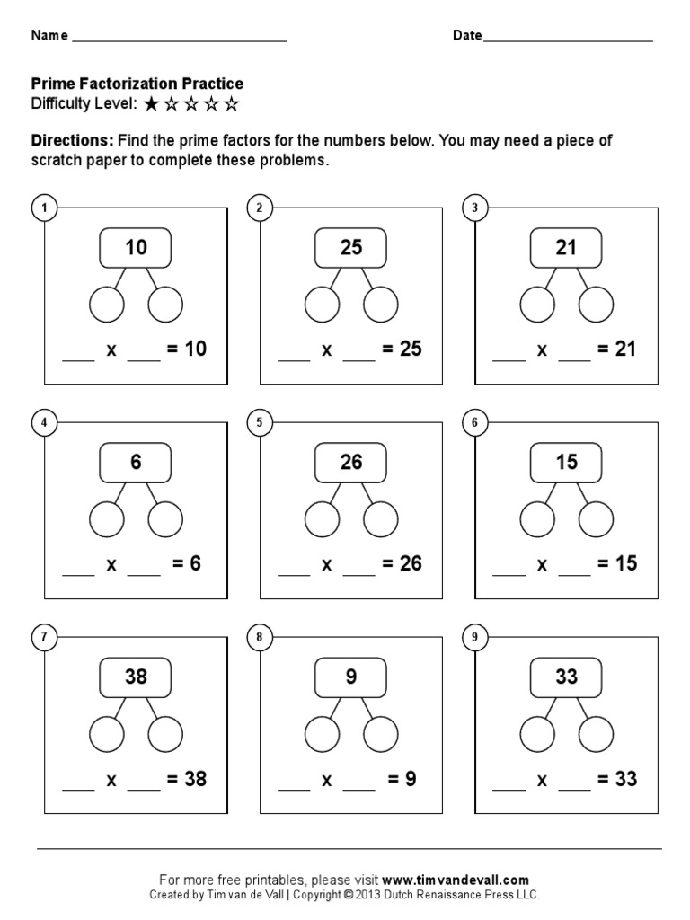 Prime Factorization Worksheets 01 | PDF