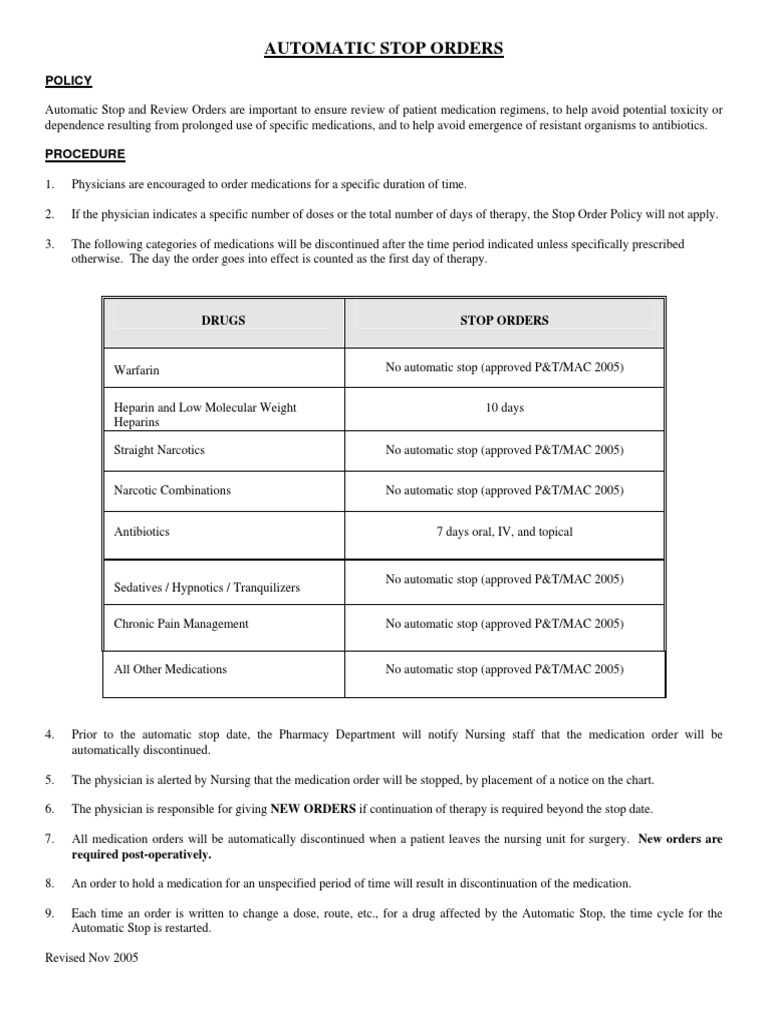 Automatic Stop Orders | PDF | Health Sciences | Medical Treatments
