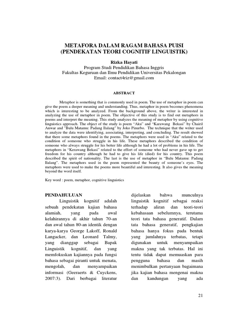 Metafora Dalam Ragam Bahasa Puisi | PDF | Semiotics | Cognition