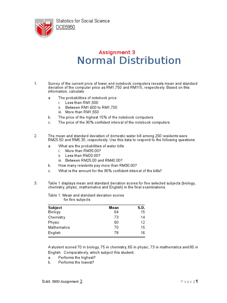 5950 2019 Assignment 3 Normal Distribution | PDF