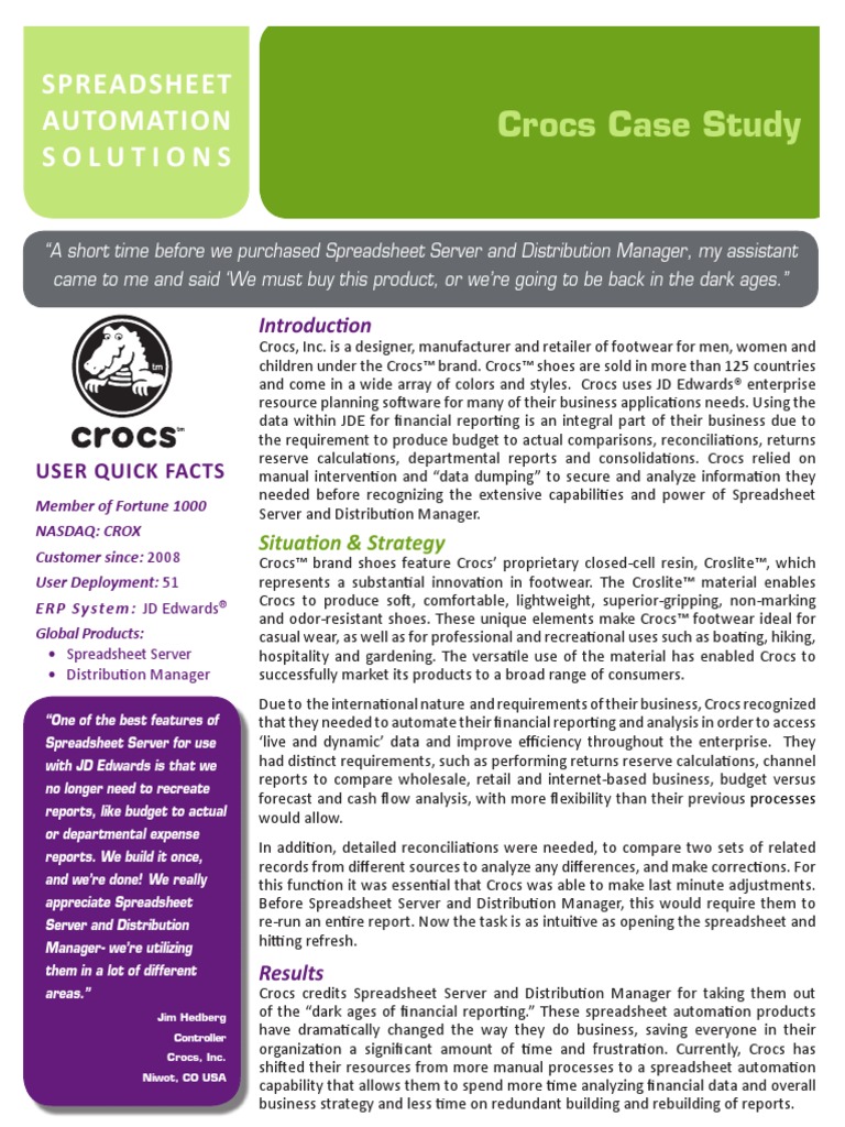 Case Study Crocs Inc. SSJDE 1 PDF | PDF | Spreadsheet | Microsoft Excel