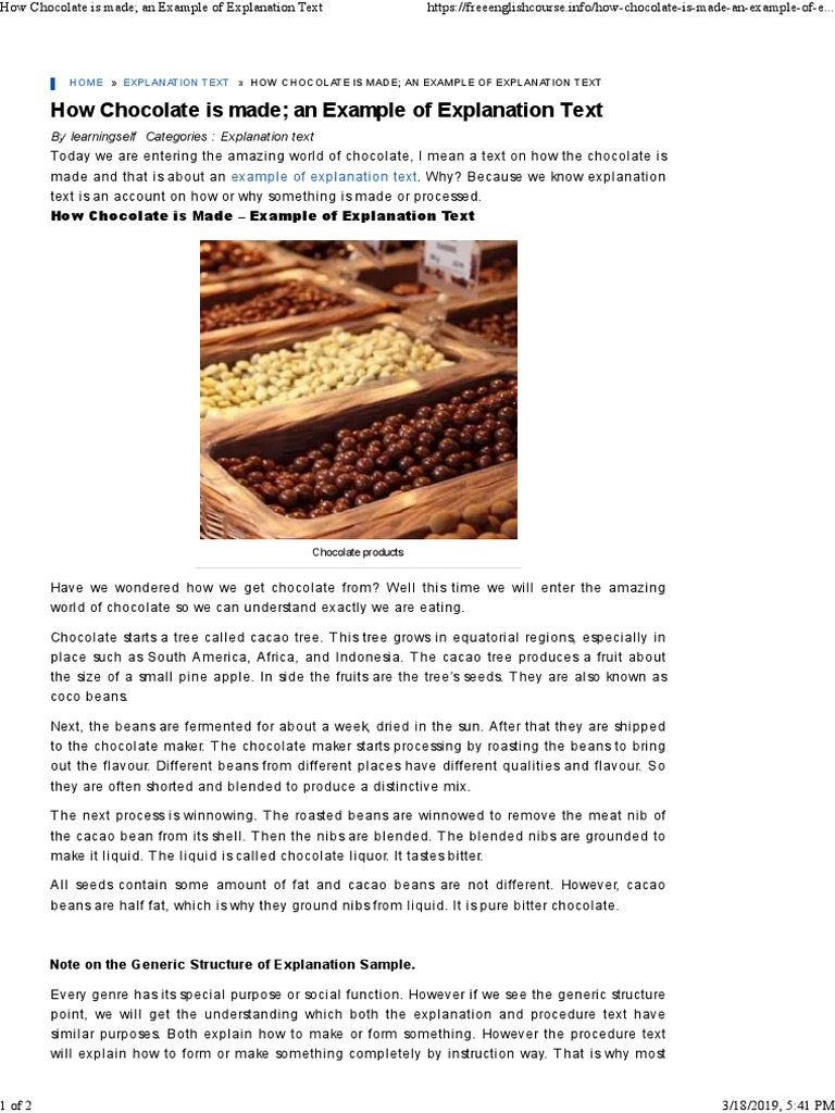 How Chocolate Is Made An Example of Explanation Text | PDF | Cocoa Bean ...