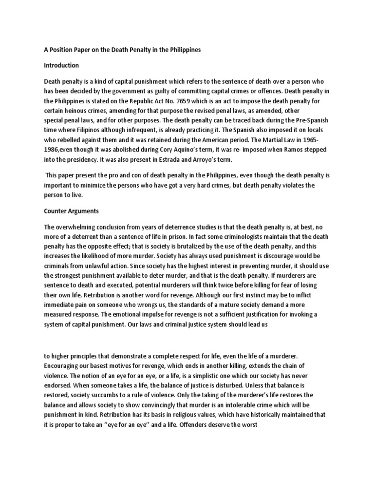 A Position Paper On The Death Penalty in The Philippines | PDF ...
