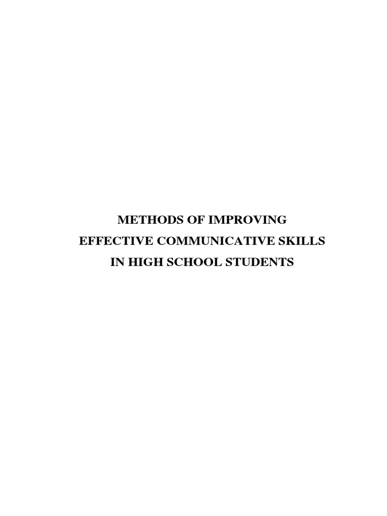 Enhancing Communicative Skills in High School | PDF | Teachers ...