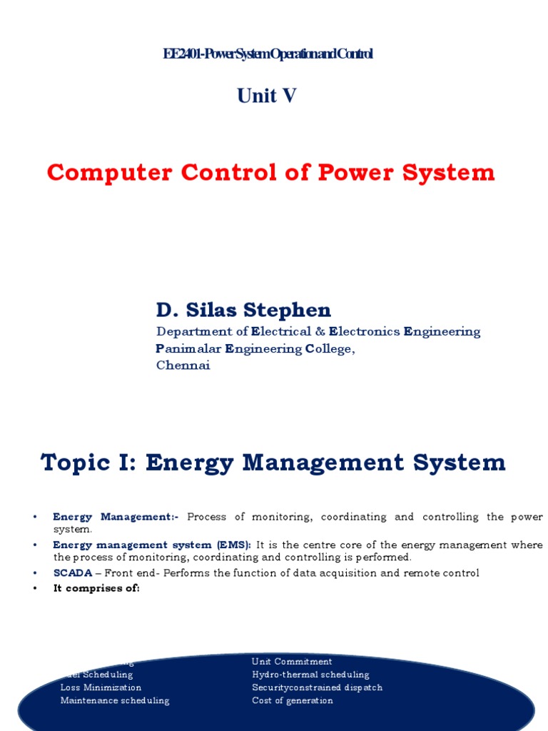Unit 5 - Power System Operation and Control | PDF | Scada | Electric Power System
